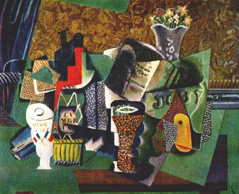 Pablo Picasso Playing cards, glasses, bottle of rum (Vive La France ...