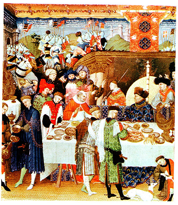 Duke de Berry January (detail). The Duke is shown seated at a table in ...