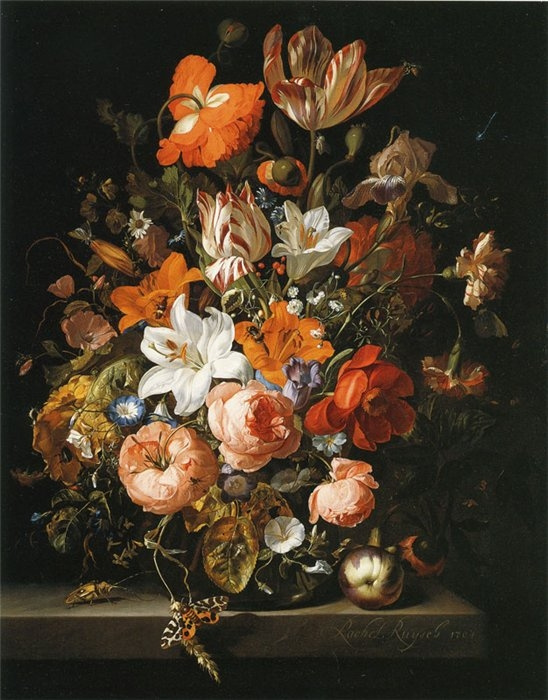 Rachelle Ruysch Fleurs dans un vase en verre, 1704, 66×83 cm ...