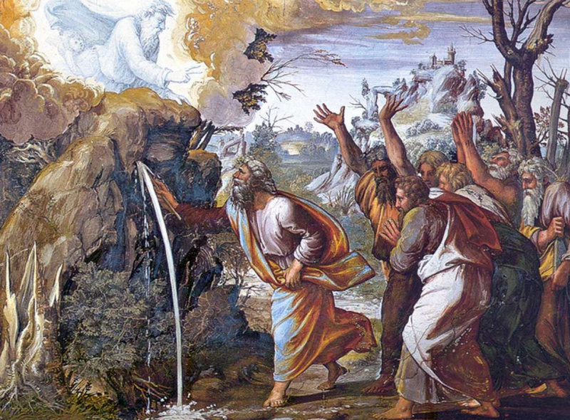 Raphael Santi Moïse retirant l'eau du rocher. La fresque de la loggia ...