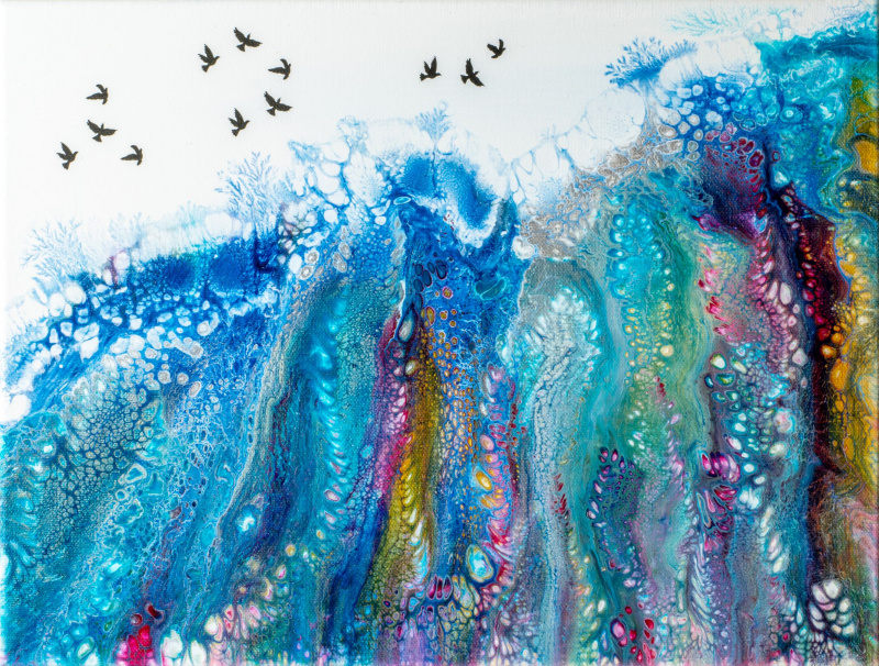 Birds over Rainbow Waterfall, 40×30×2 cm by Alex Sark: History ...