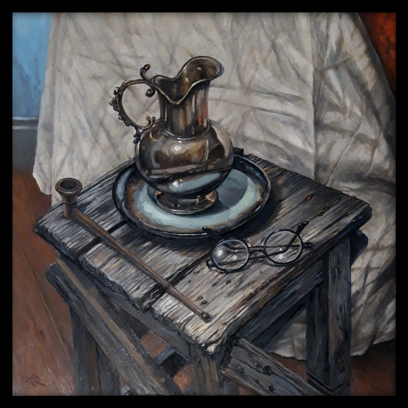 Olga Ray Old stool. Still life with a favorite pipe., XXI, 50×50 cm ...