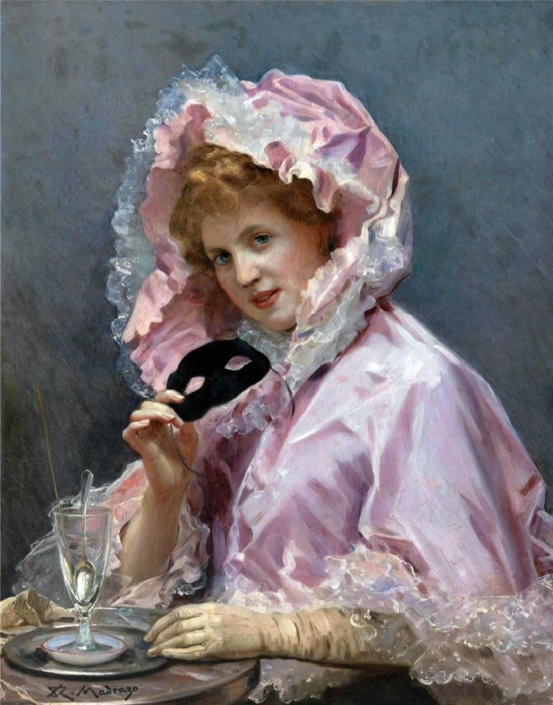 Raimundo de Madrazo y Garreta A lady with a mask and a glass of ...