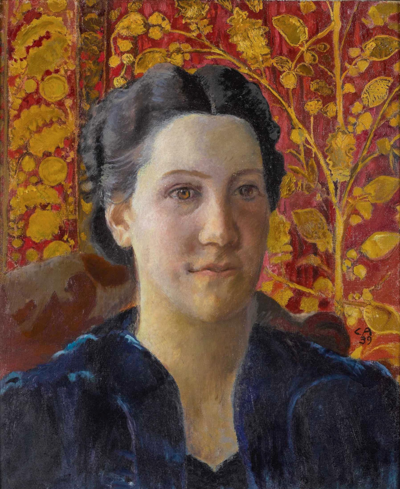Cuno Amiet Portrait de femme sur fond fleuri, 1939, 38×46 cm ...
