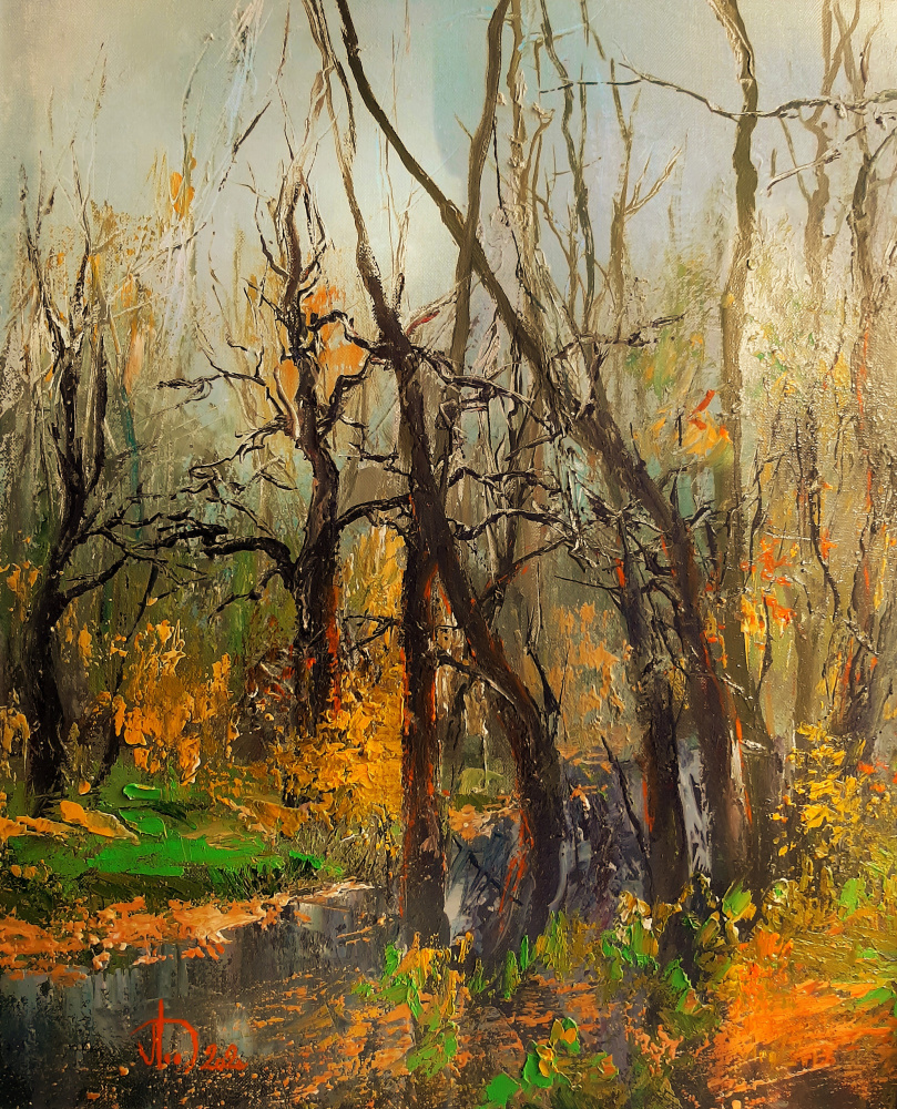 Stream in the spring forest, 2020, 50×60 cm by Alexander Alekseevich ...