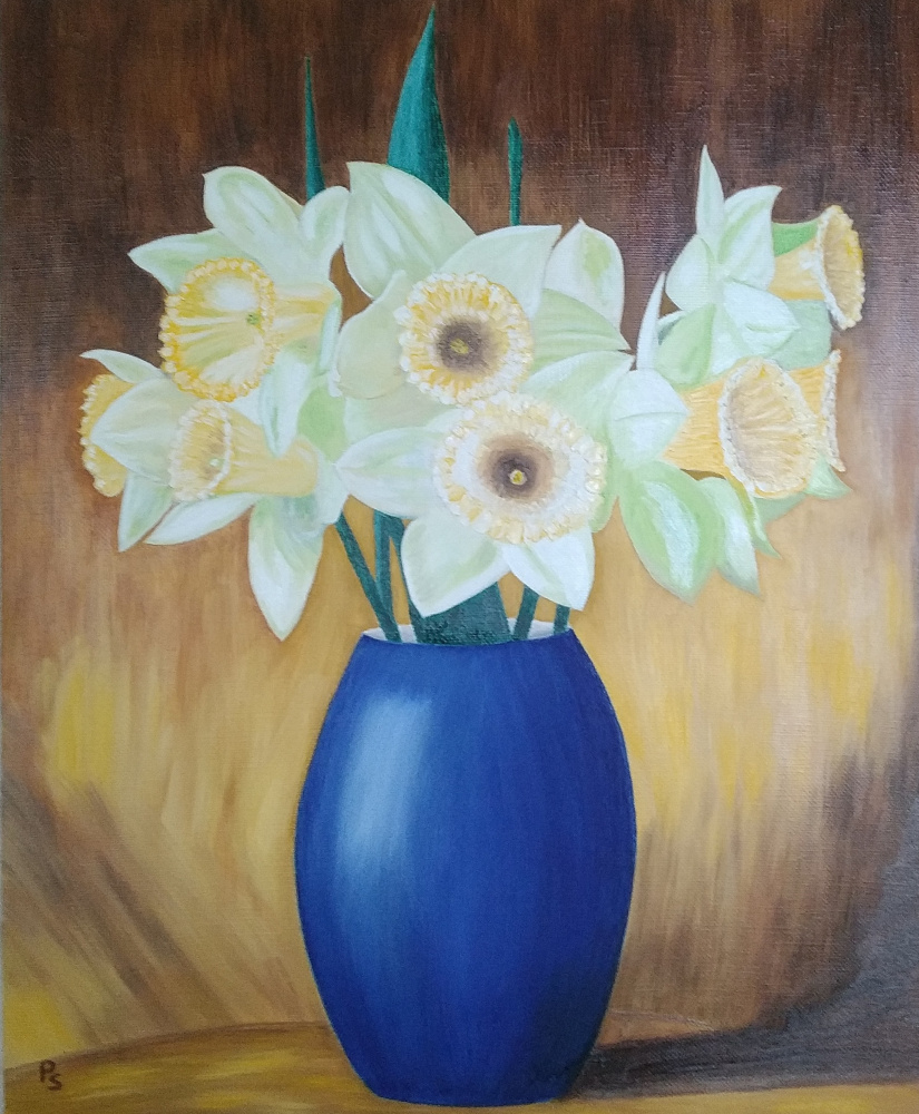 Bouquet in a blue vase, 5 2021, 50×60 cm by Sergey Valentinovich ...