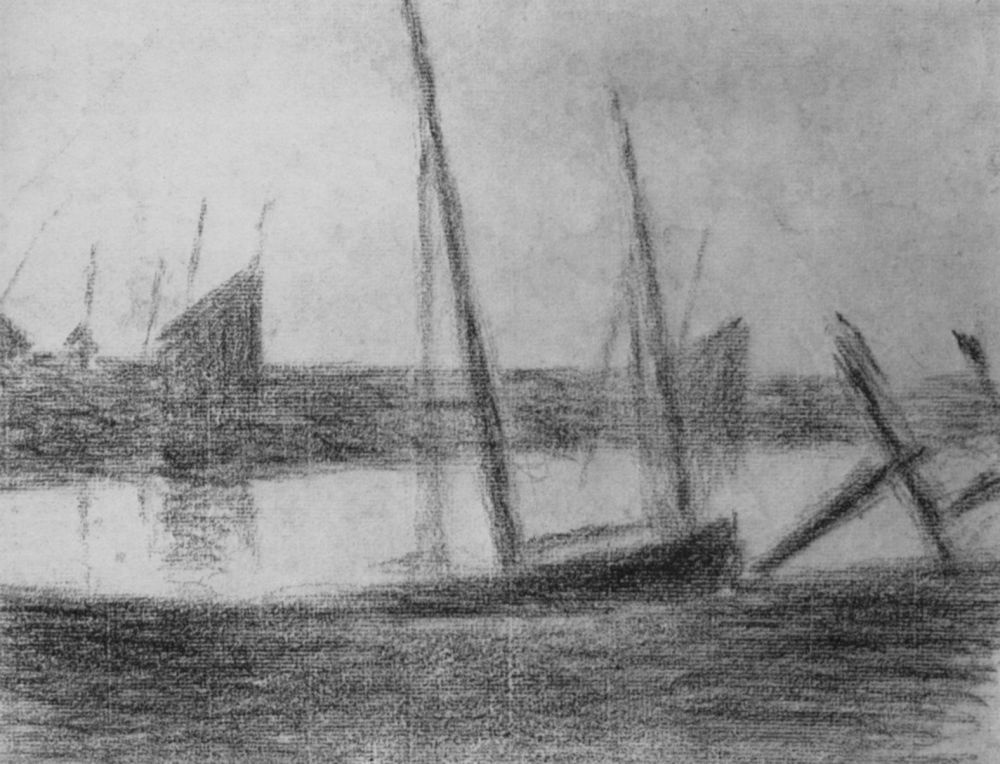 Boats and anchors, 1890, 30×22 cm by Georges Seurat: History, Analysis ...