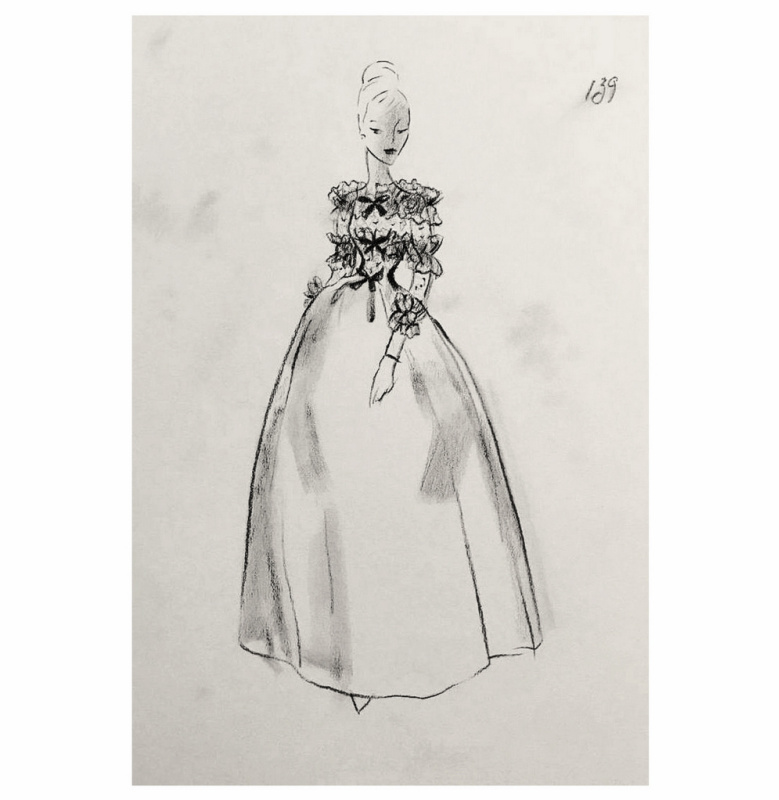 A copy of Cristobal Balenciaga's evening gown sketch, 22.11.2023, 30×21 cm by Alexander Chirkov ...