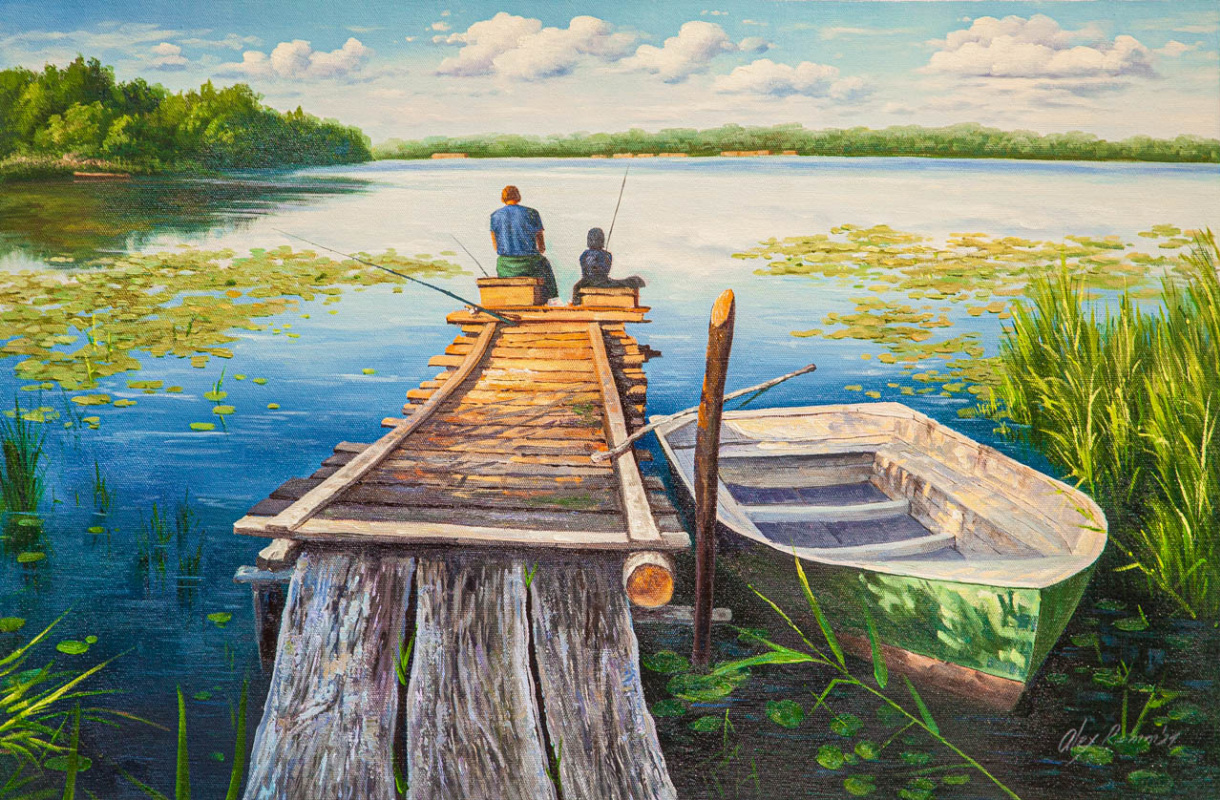 Buy an artwork: Father and son fishing by Alexander Romm, Moscow | Arthive